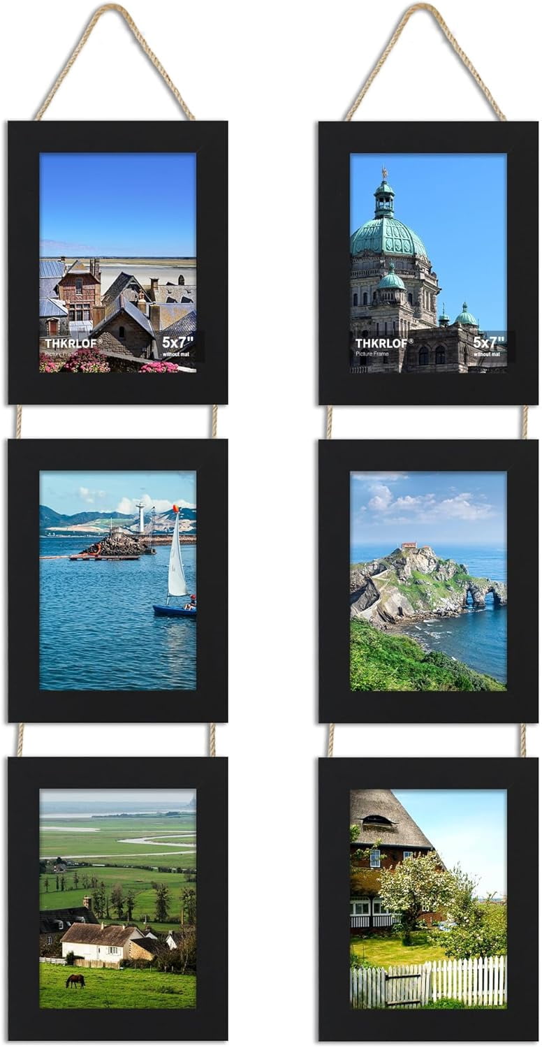 5x7 Picture Frames Collage, Real Glass Wooden Vertical Hanging 3 ...