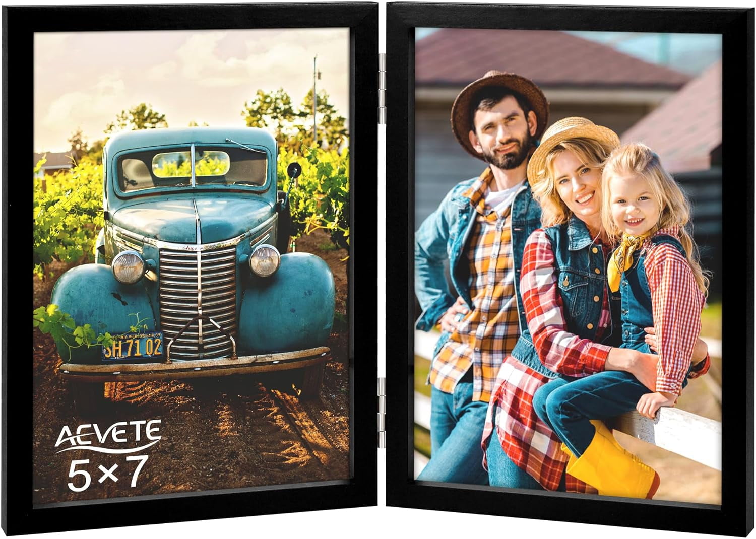 5x7 Picture Frames Double Hinged Wood Folding Photo Frames Vertical ...