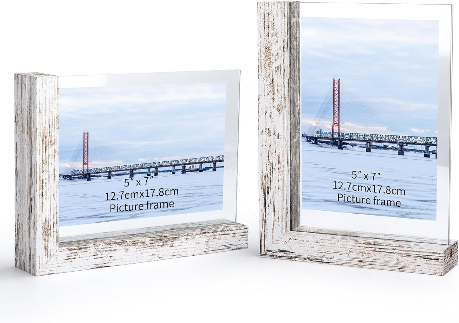 5x7 Picture Frames Set of 2, Double Sided Frame with Distressed White L ...