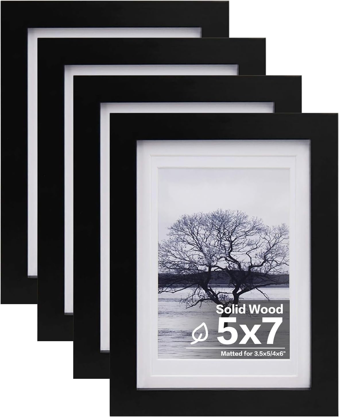 5x7 Picture Frames Set of 4, Made of Solid Wood Covered by Plexiglass 3 ...