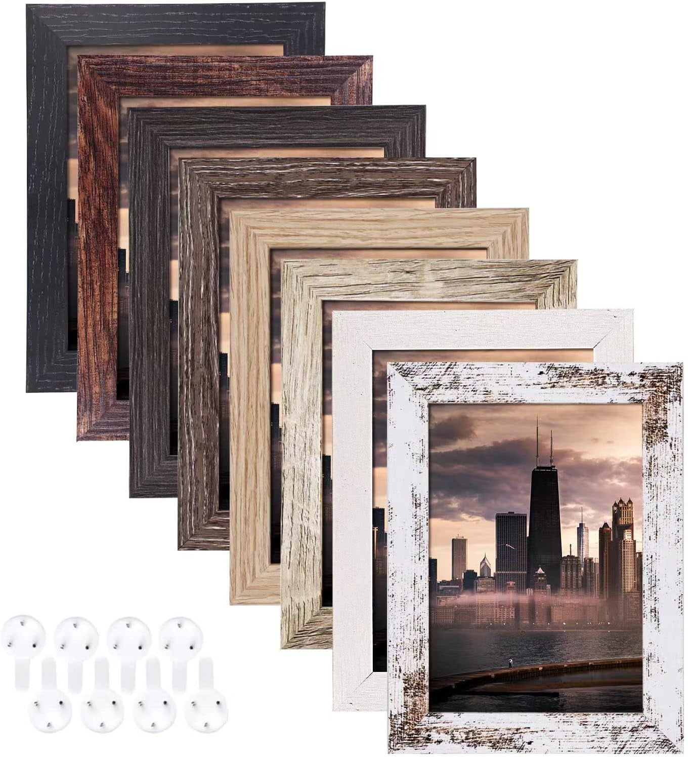 5x7 Picture Frames Set of 8, Rustic Picture Frames Multi Wood-Color ...