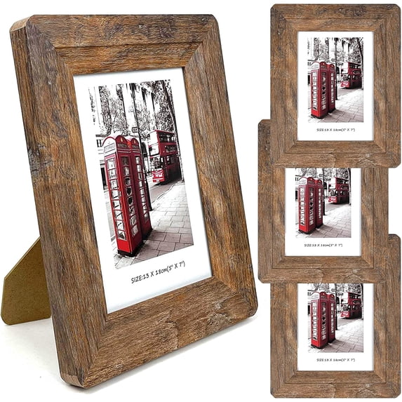 5x7 Picture Frames Set, Set of 4 Wooden Picture Frames Real Tempered ...