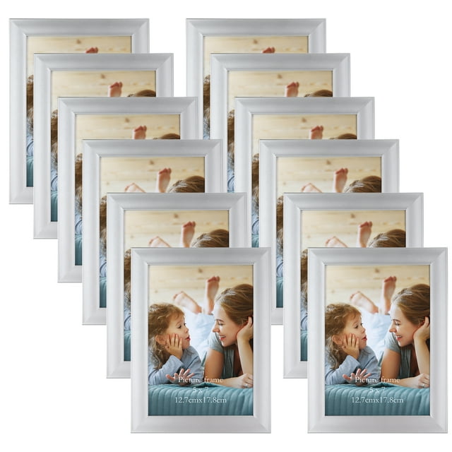Set of 12 Silver 5x7 Picture Frames, Premium Plastic with Glossy Finish ...