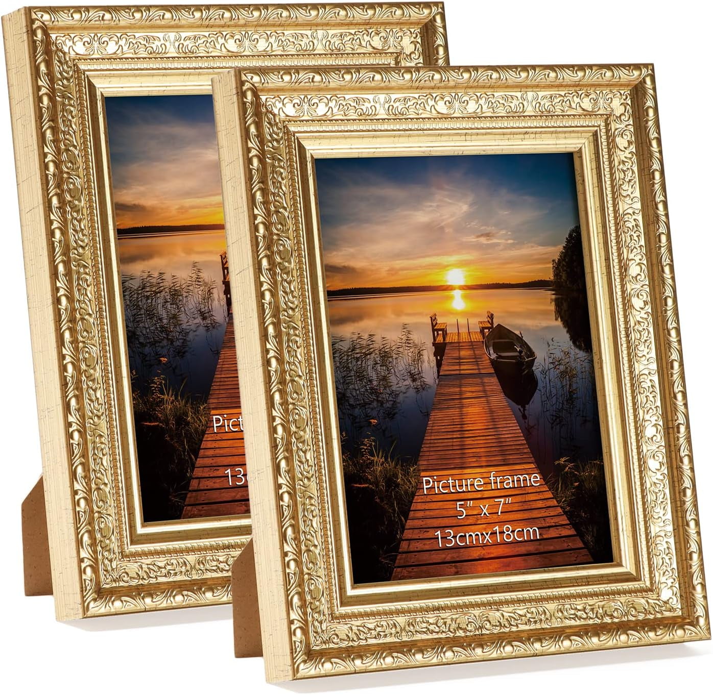 5x7 Picture Frames Set of 2, Vintage Gold Photo Frame 5 by 7 for ...
