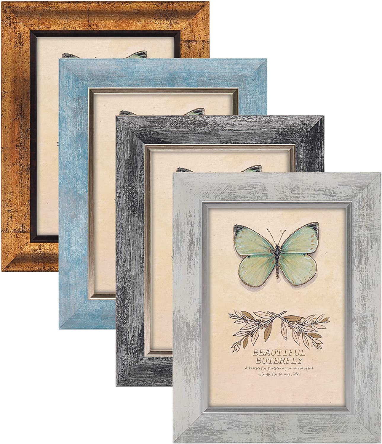 5x7 Picture Frames Set of 4 Rustic Retro Photo Frame with HD Plastic ...