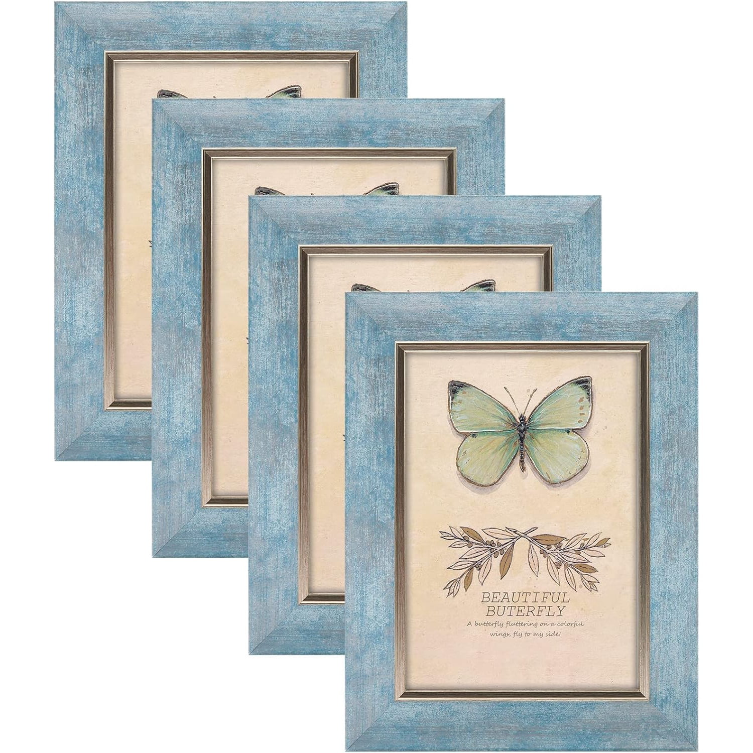 5x7 Picture Frames Set of 4 Rustic Retro Photo Frame with HD Plastic ...