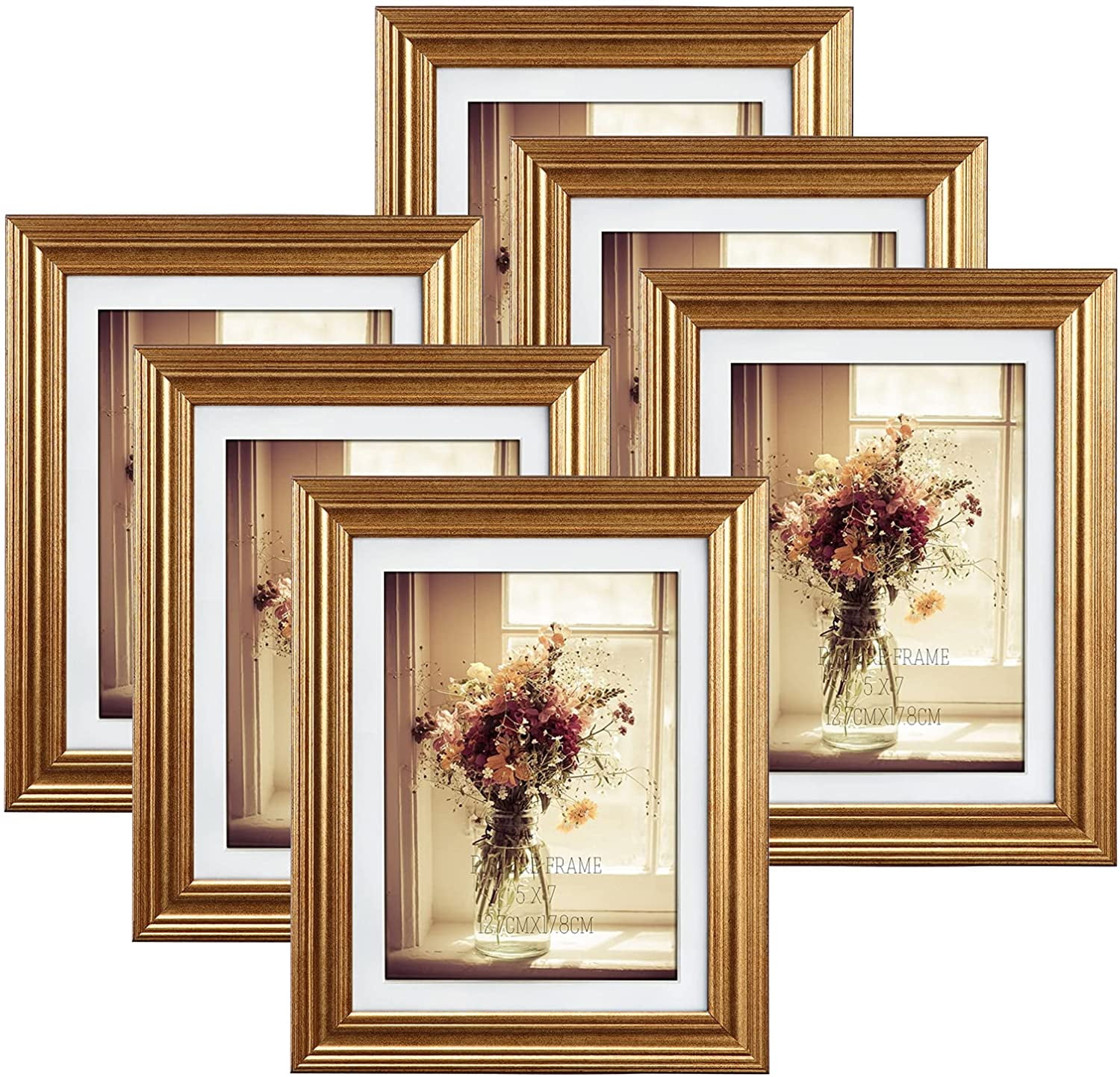 Calenzana Gold 5x7 Picture Frames Set of 6 for Wall or Tabletop Display ...