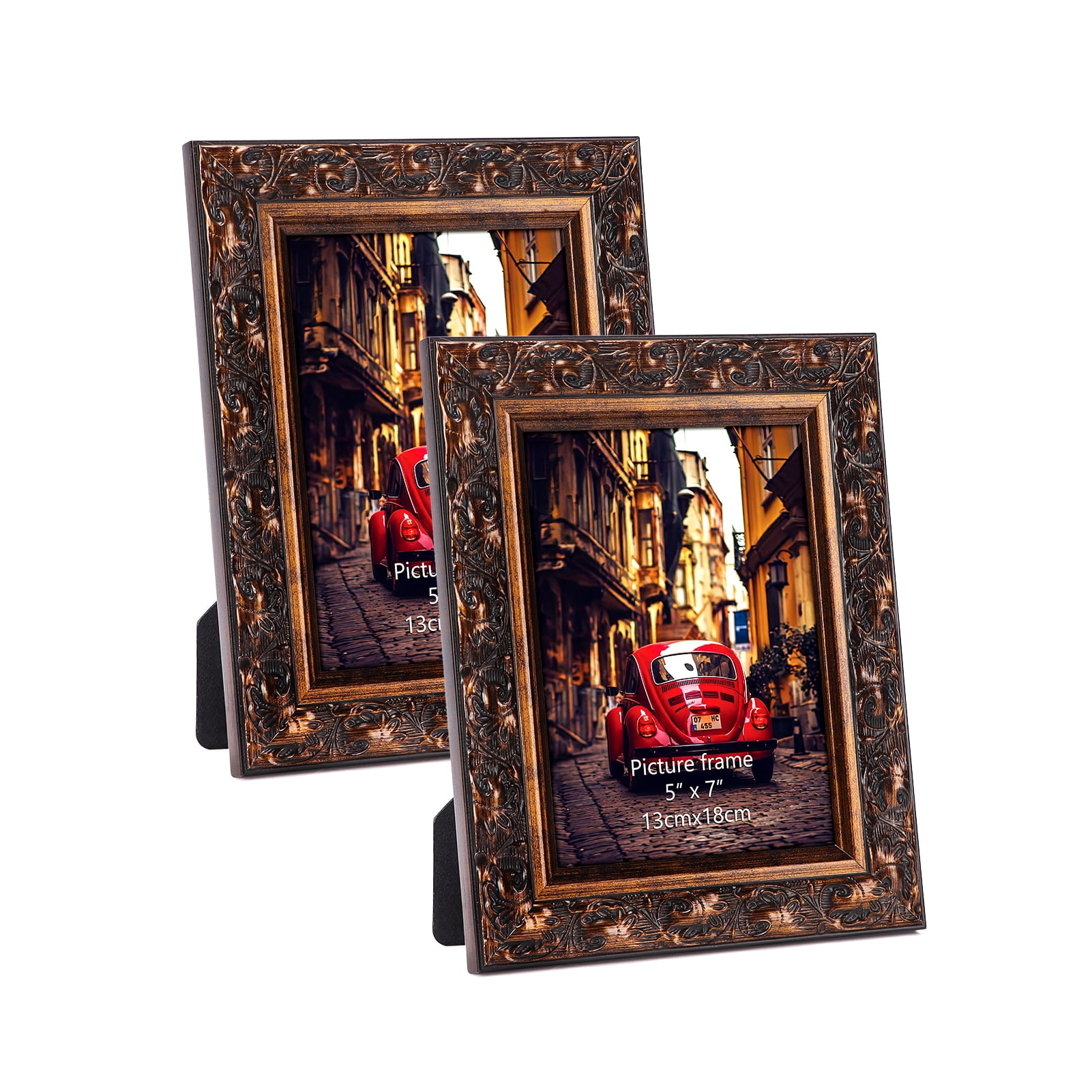 Vintage 5x7 Picture Frames Set of 2, Brown Tabletop or Wall Photo Frame ...