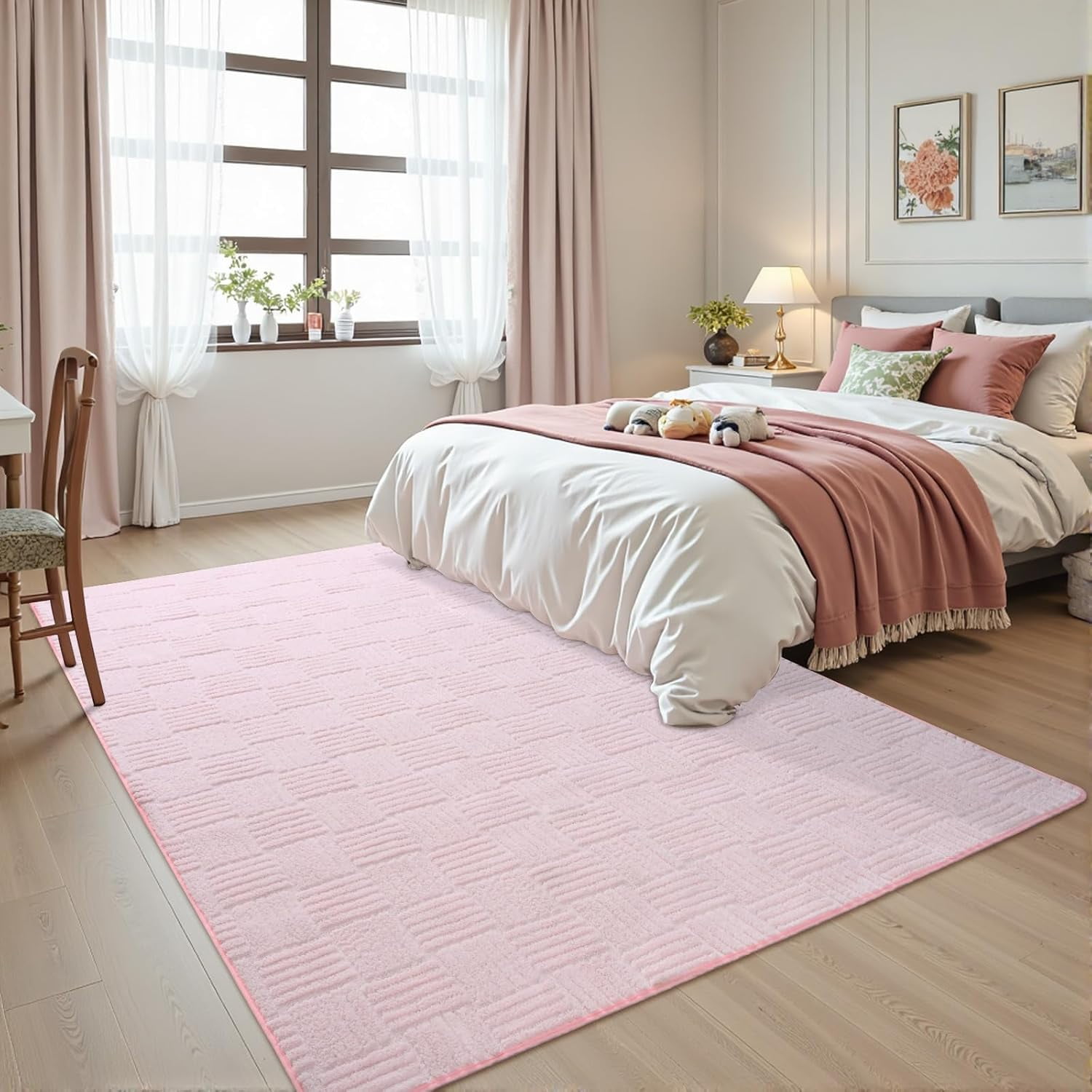 5x7 Pink Washable Shag Area Rug for Girls Bedroom, Modern Geometric Non ...