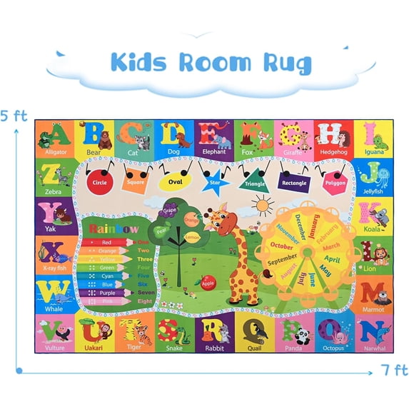 5x7 Playroom Rugs for Kids Washable, Educational and Fun Playmat with ...