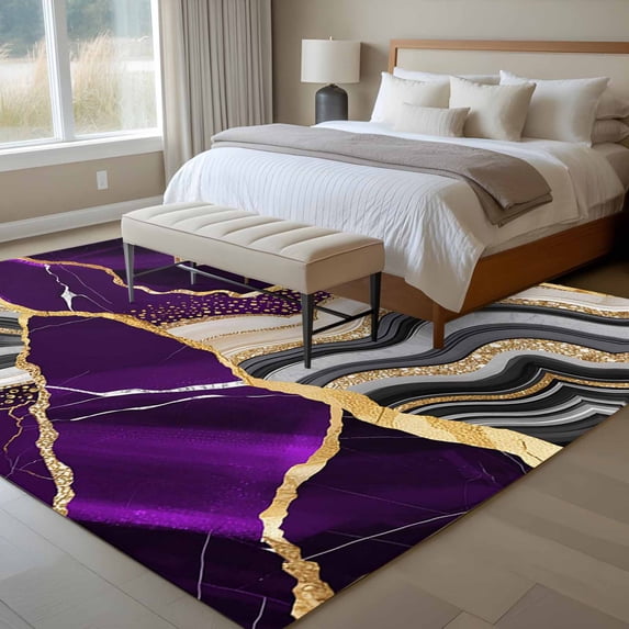 5x7 Purple Marble Texture Area Rug for Living Room, Washable Non Slip ...