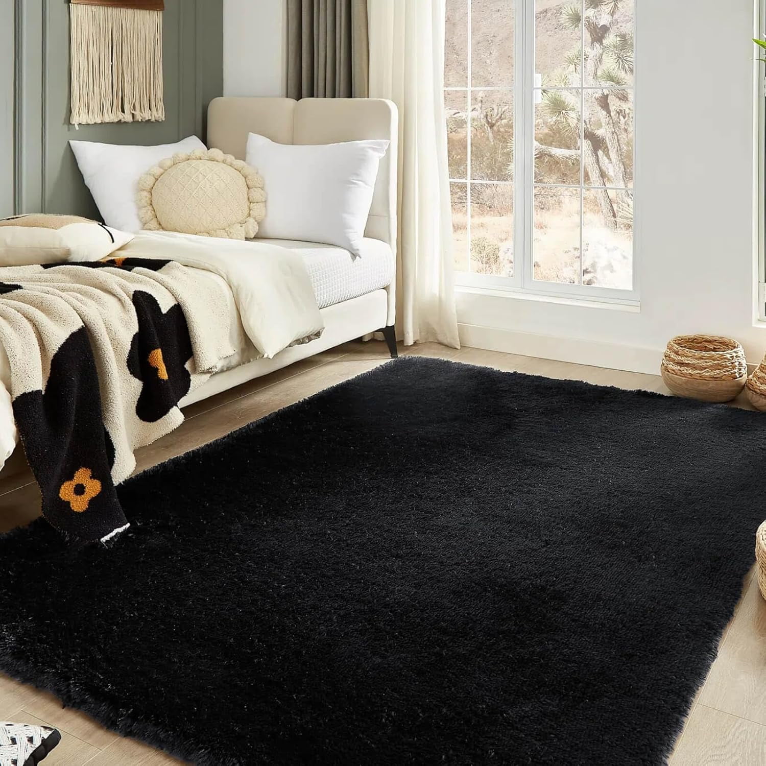 5x7 Rug for Bedroom in Black, Ultra-Soft Fluffy Shag Area Rugs for ...