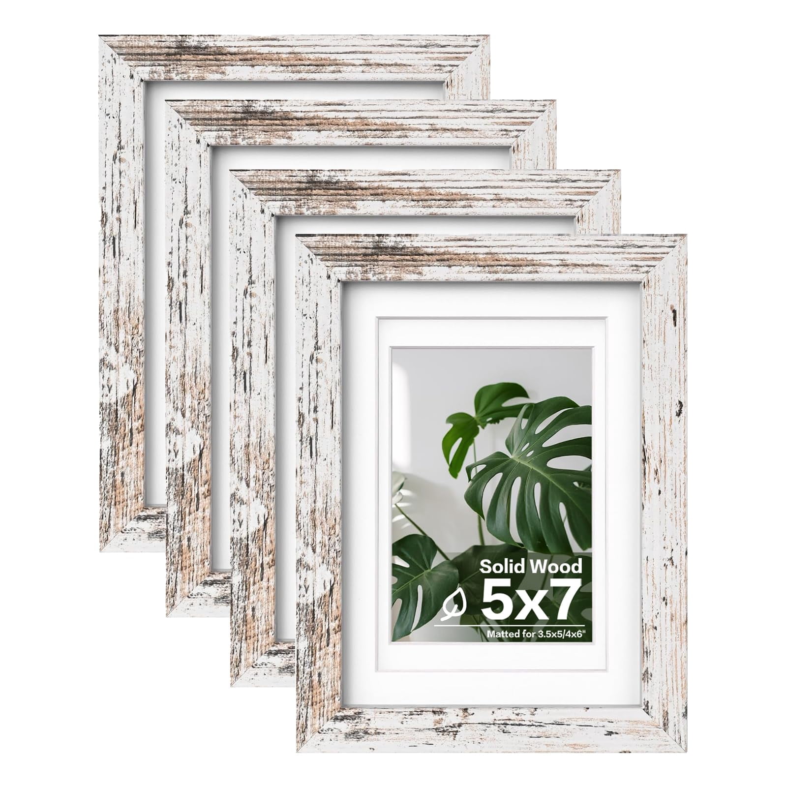 5x7 Rustic White Solid Wood Picture Frame for Table Top and Wall Mount ...