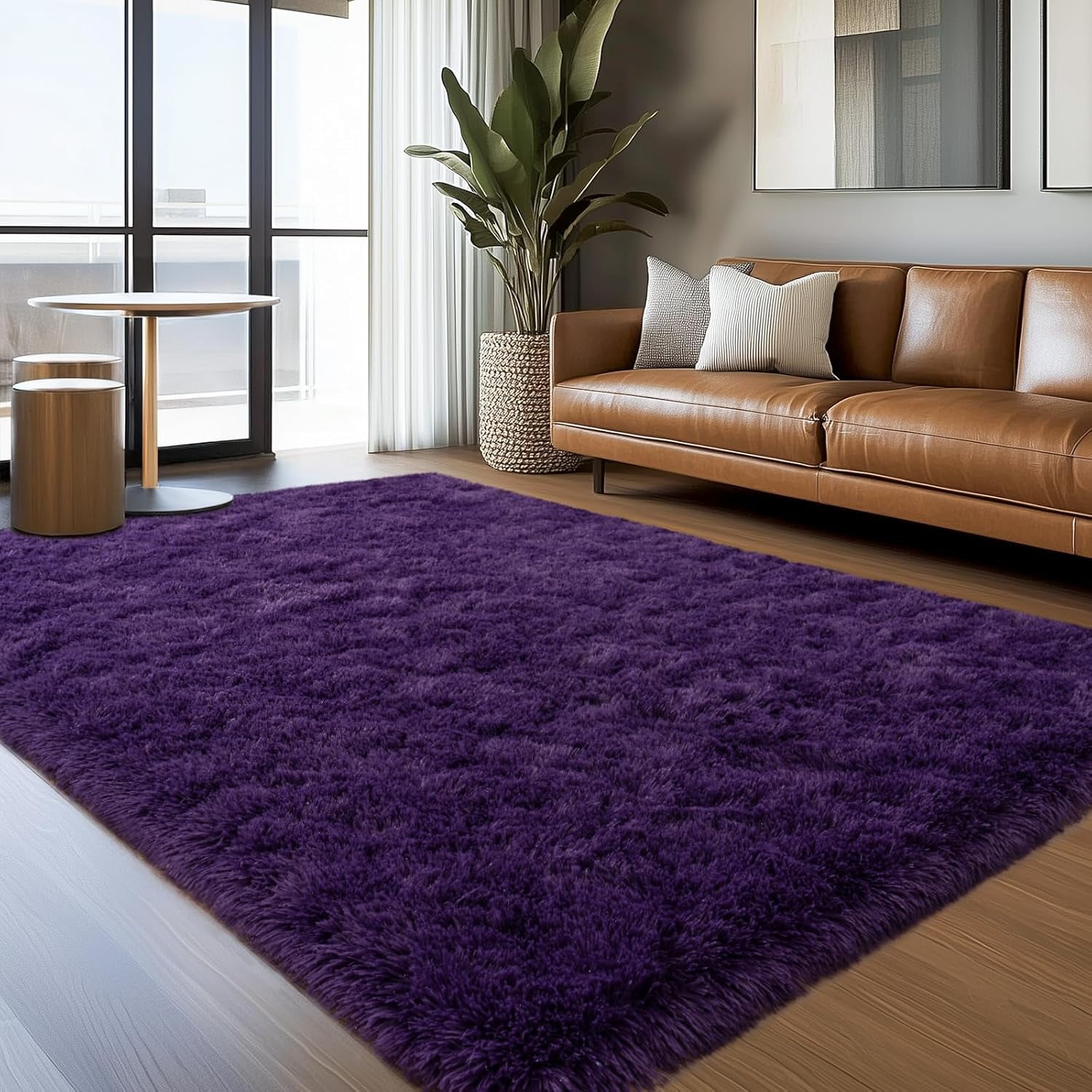 5x7 Shaggy Rugs for Living Room, Purple Fluffy Area Rug for Bedroom ...