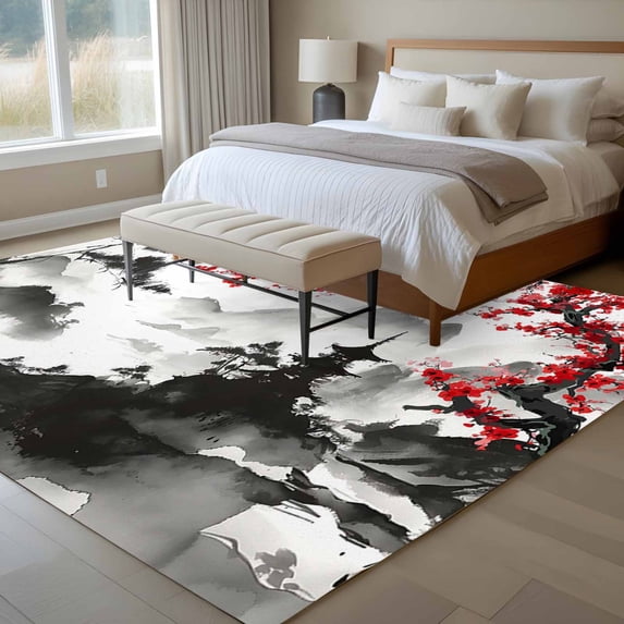 5x7 Spring Plum Bossom Area Rug for Living Room, Washable Non Slip Low ...