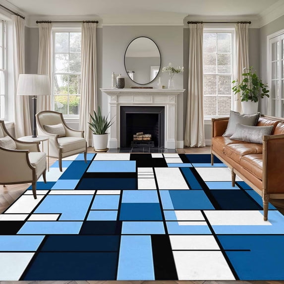 5x7 Washable Area Rug, Abstract Non-Slip Large Rectangle Rug for Living ...