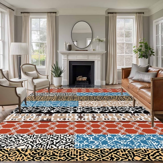 5x7 Washable Area Rug, Bohemian Patterns Non-Slip Large Rectangle Rug ...