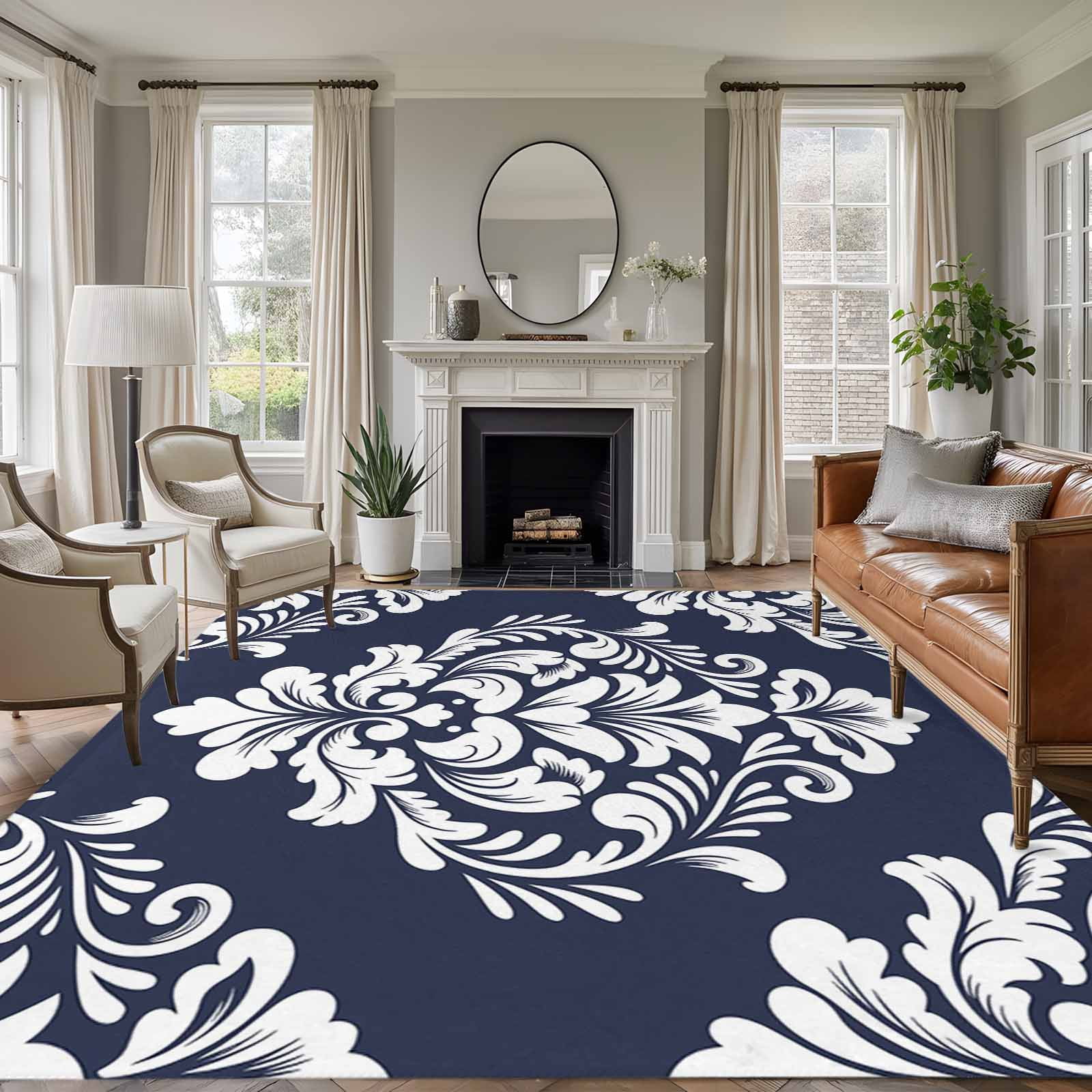 5x7 Washable Area Rug, Classic Floral Pattern Non-Slip Large Rectangle ...