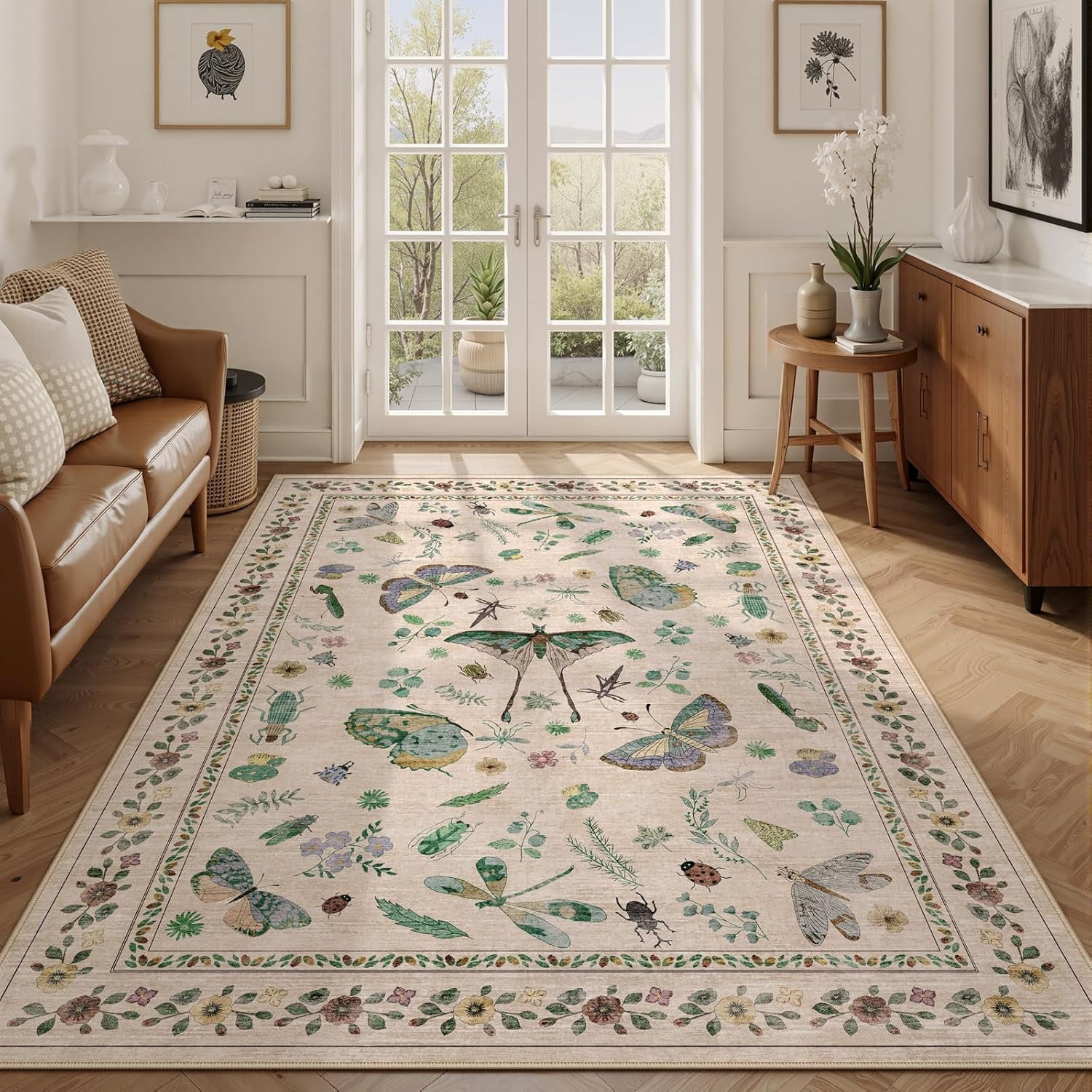5x7 Washable Area Rug with Insect Print - Bug Rug Non-Shedding Stain ...