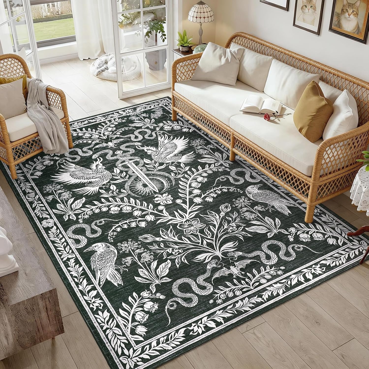 5x7 Washable Area Rug, Non-Slip Gothic Bird Rugs for Living Room ...
