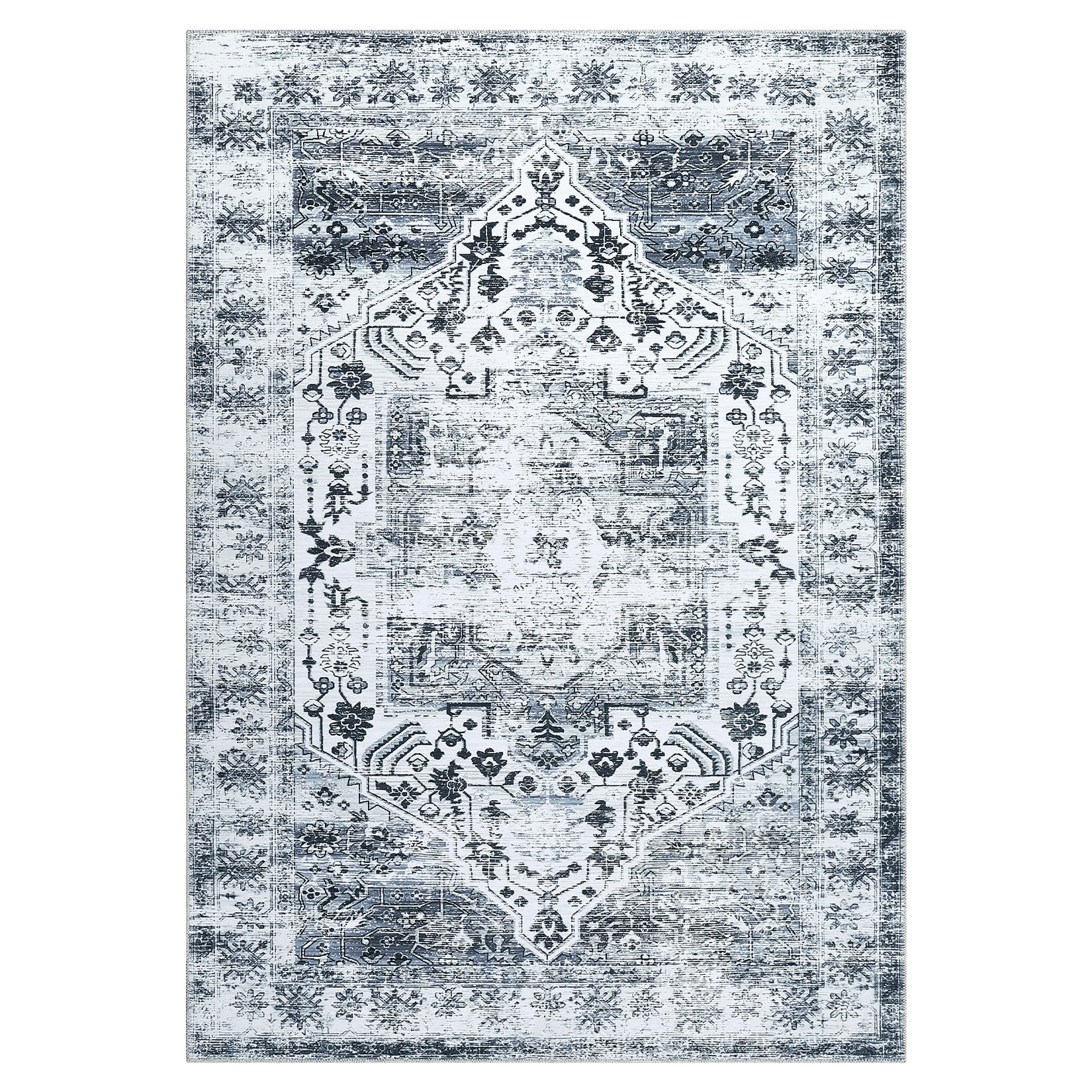 5x7 Washable Area Rug - Vintage Distressed Non-Slip Carpet for Living ...