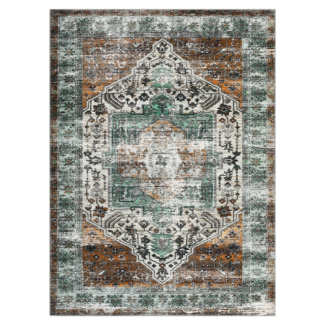 5x7 Washable Area Rug - Vintage Distressed Non-Slip Carpet for Living ...