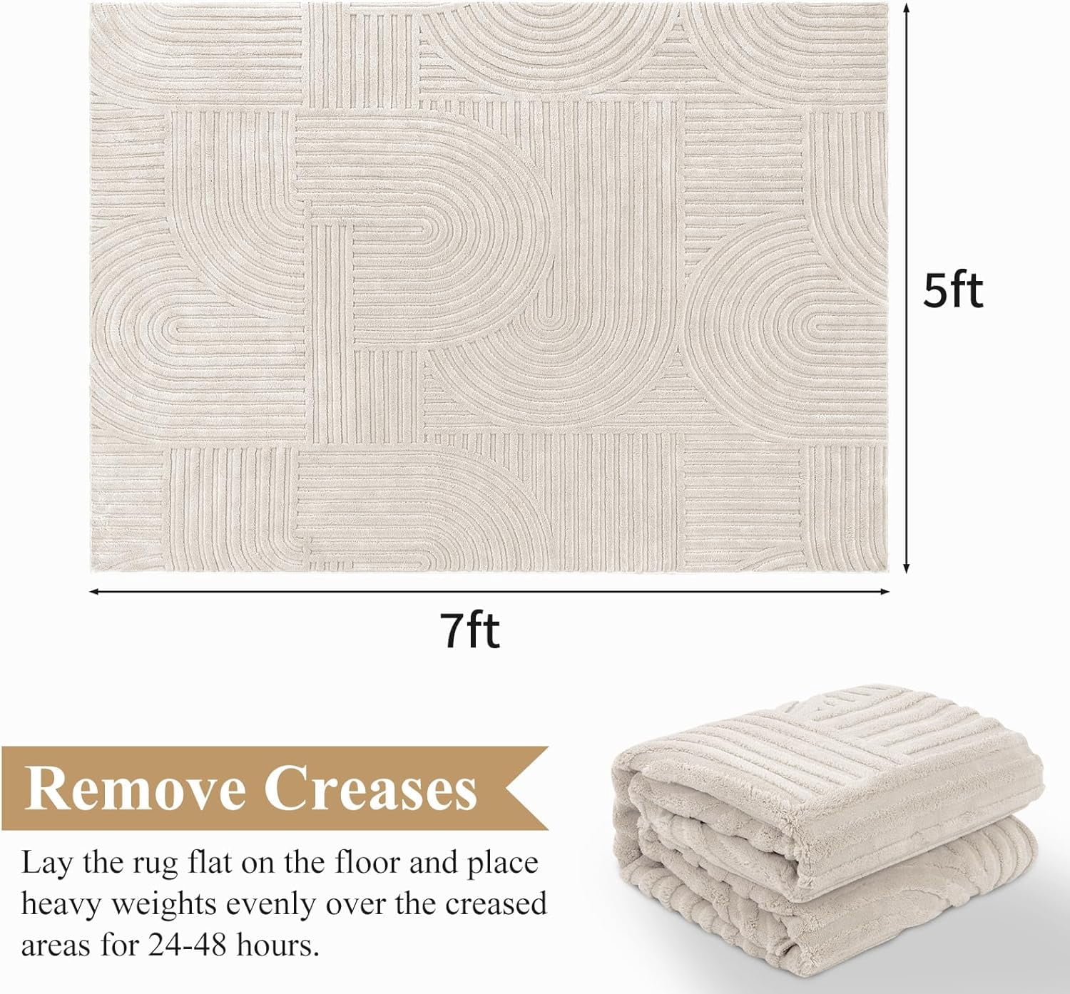 5x7 Washable Area Rugs for Living Room Modern Beige Solid Color Soft ...