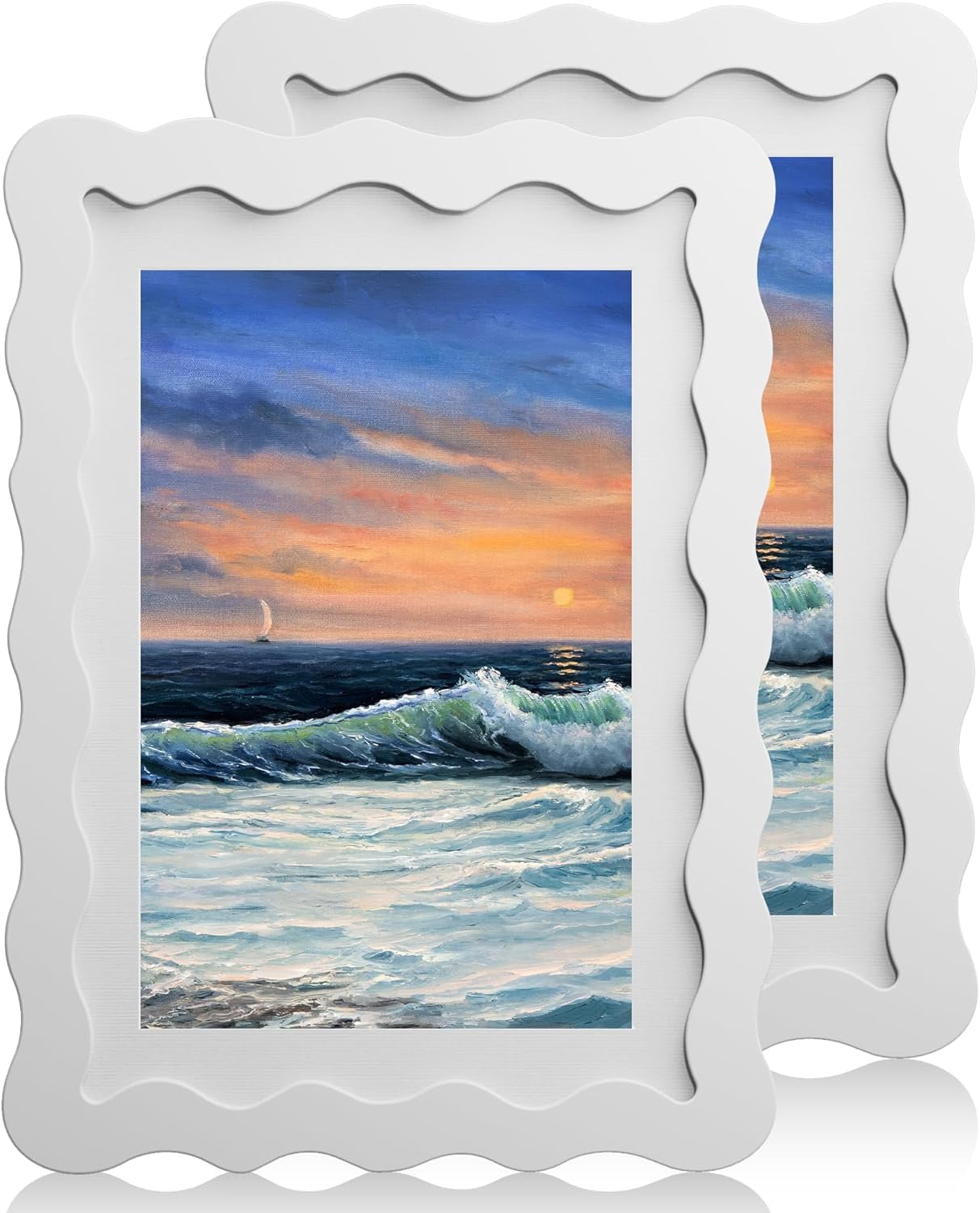 5x7 Wavy Picture Frame With Mat For 4x6, Wavy Edge Wooden Picture Frame ...