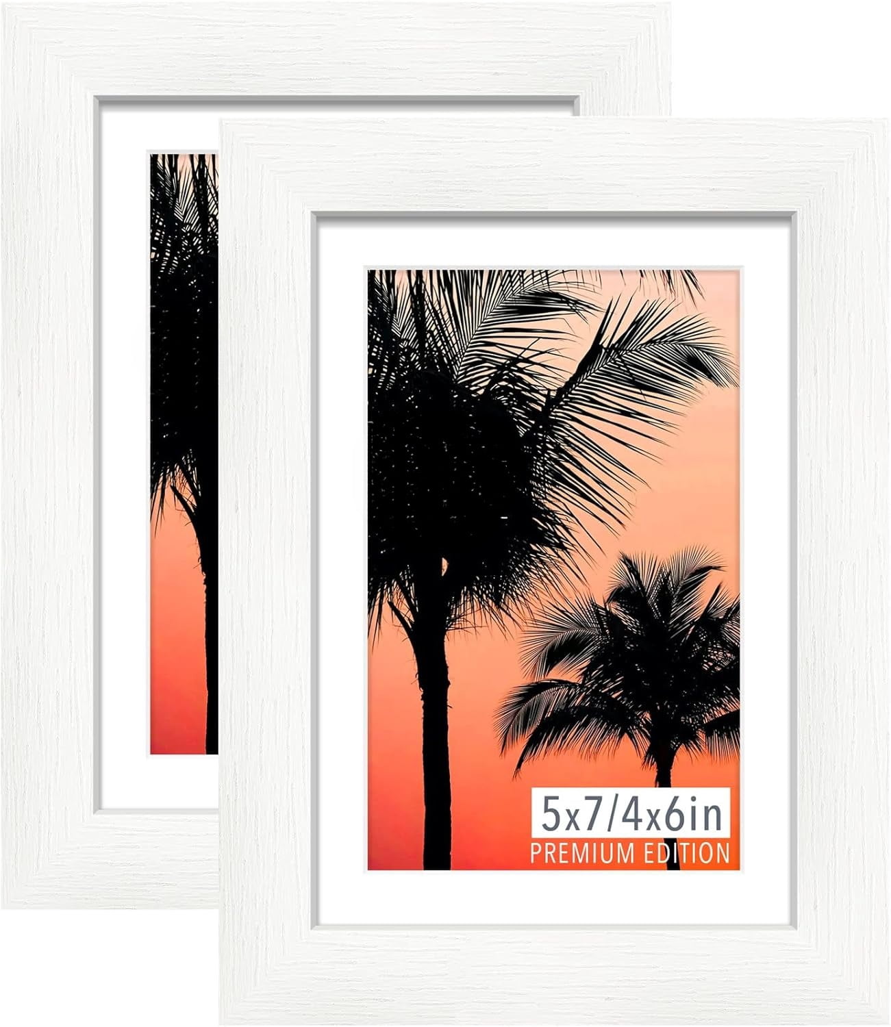 5x7 White Picture Frame, Wooden Frames Set of 2 with HD Glass, For 4x6 ...