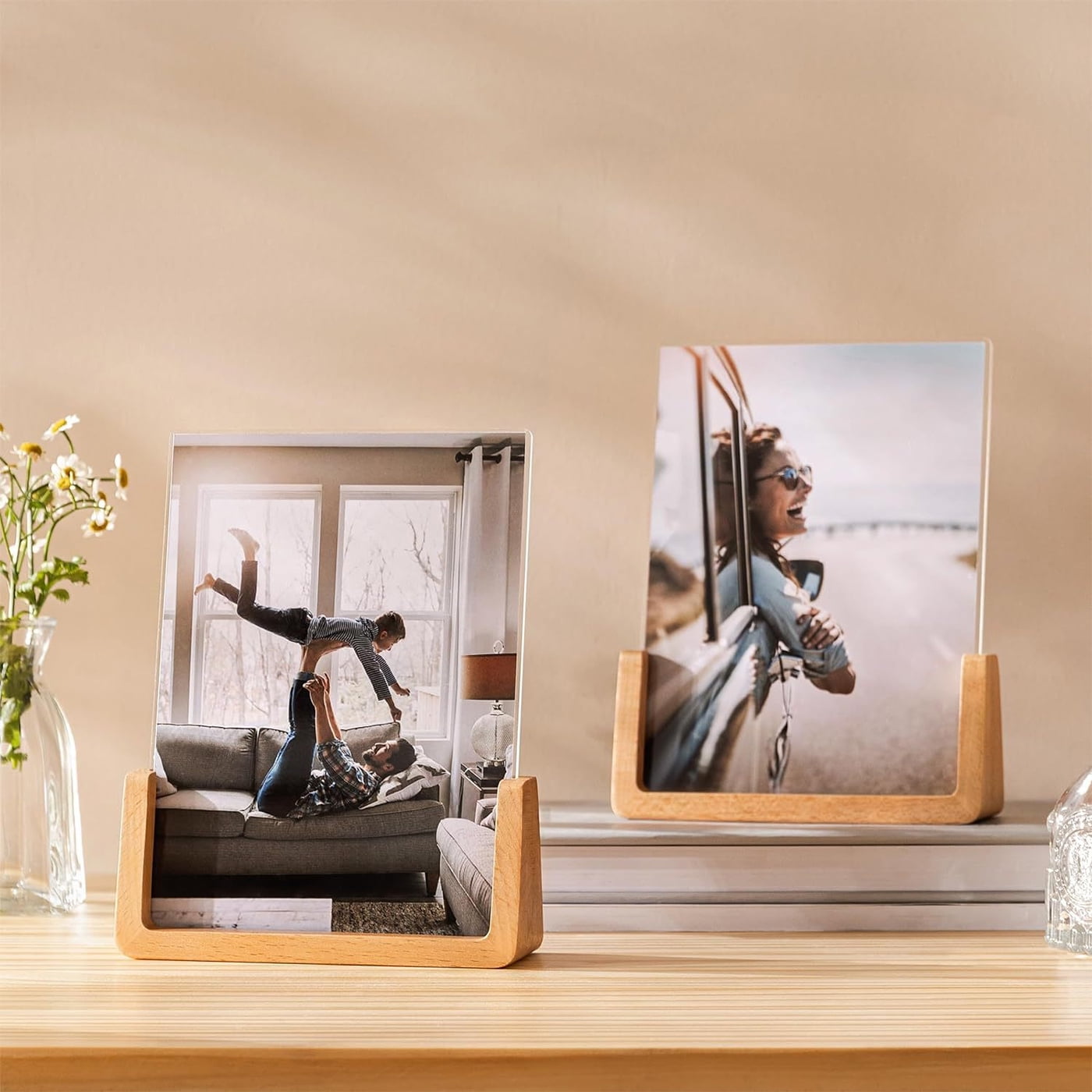 5x7 Wood Picture Frame Set of 2 Rustic Wooden Photo Frames with Base U ...