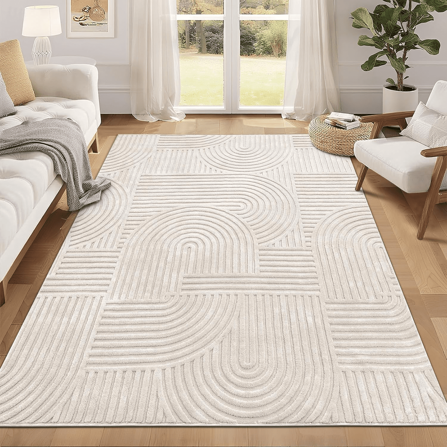 5'x 7' Area Rugs Soft Cozy Fluffy Arch Pattern High-Low Pile Large Non ...