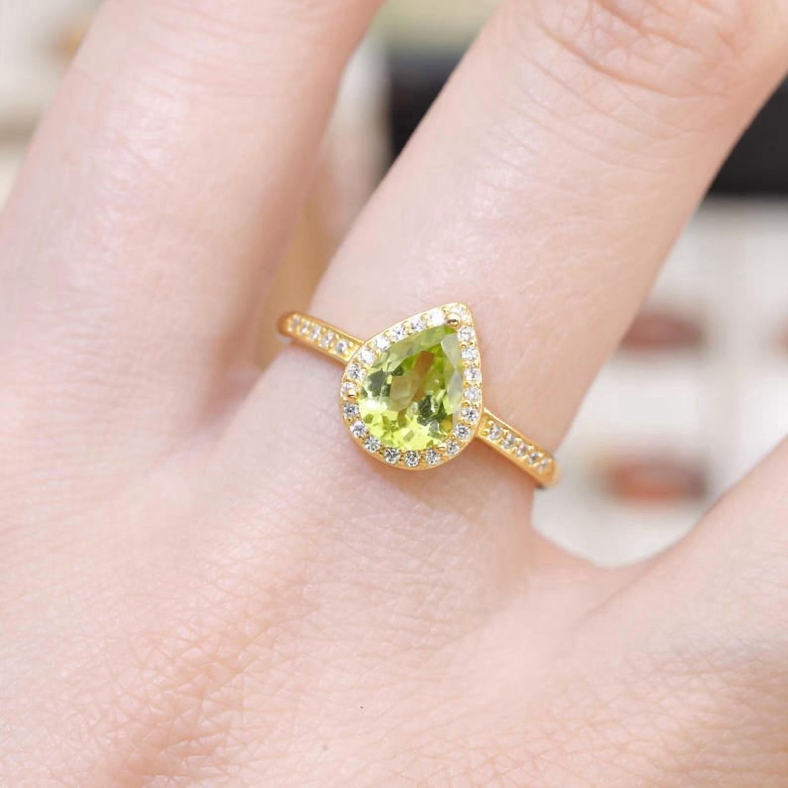 5x7 mm Tear Drop Peridot Halo Ring in 925 Sterling Silver – Elegant ...
