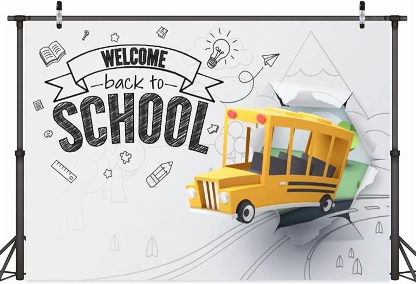 5x7FT School Bus Jumping Out from Sketched Paper Back to School Groovy ...