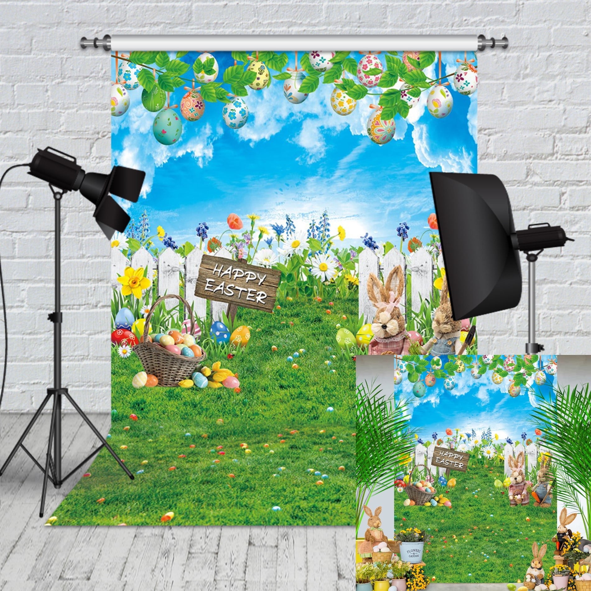 5x7FT Spring Easter Backdrop Eggs Bunny Sky Background for Photography ...