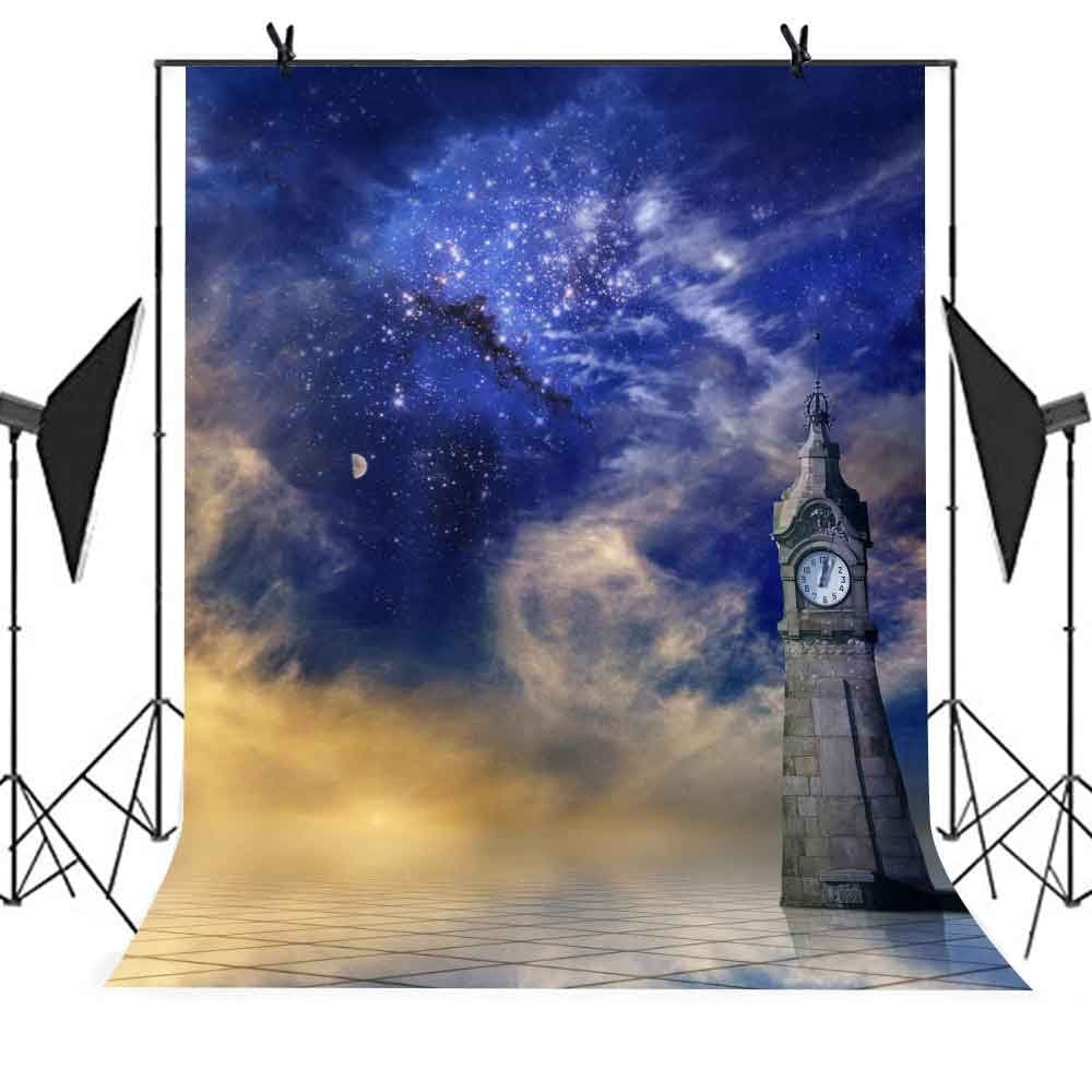 5x7ft Blue Fantasy Photography Backdrop Blue Sky Brick Wall Clock Stone ...