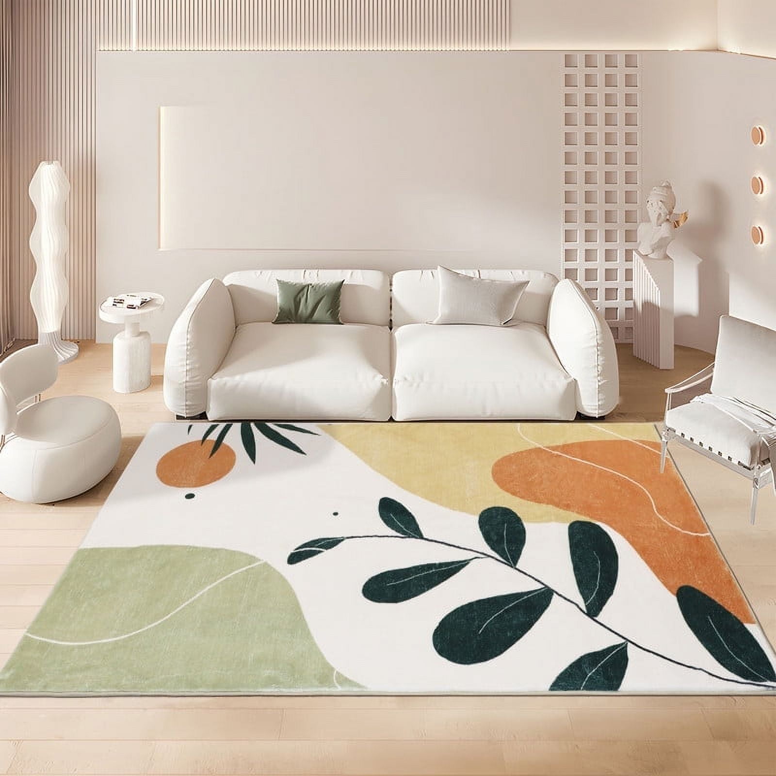 5x7ft Boho Washable Area Rug Botanical Mat -Modern Non-Slip Floral ...