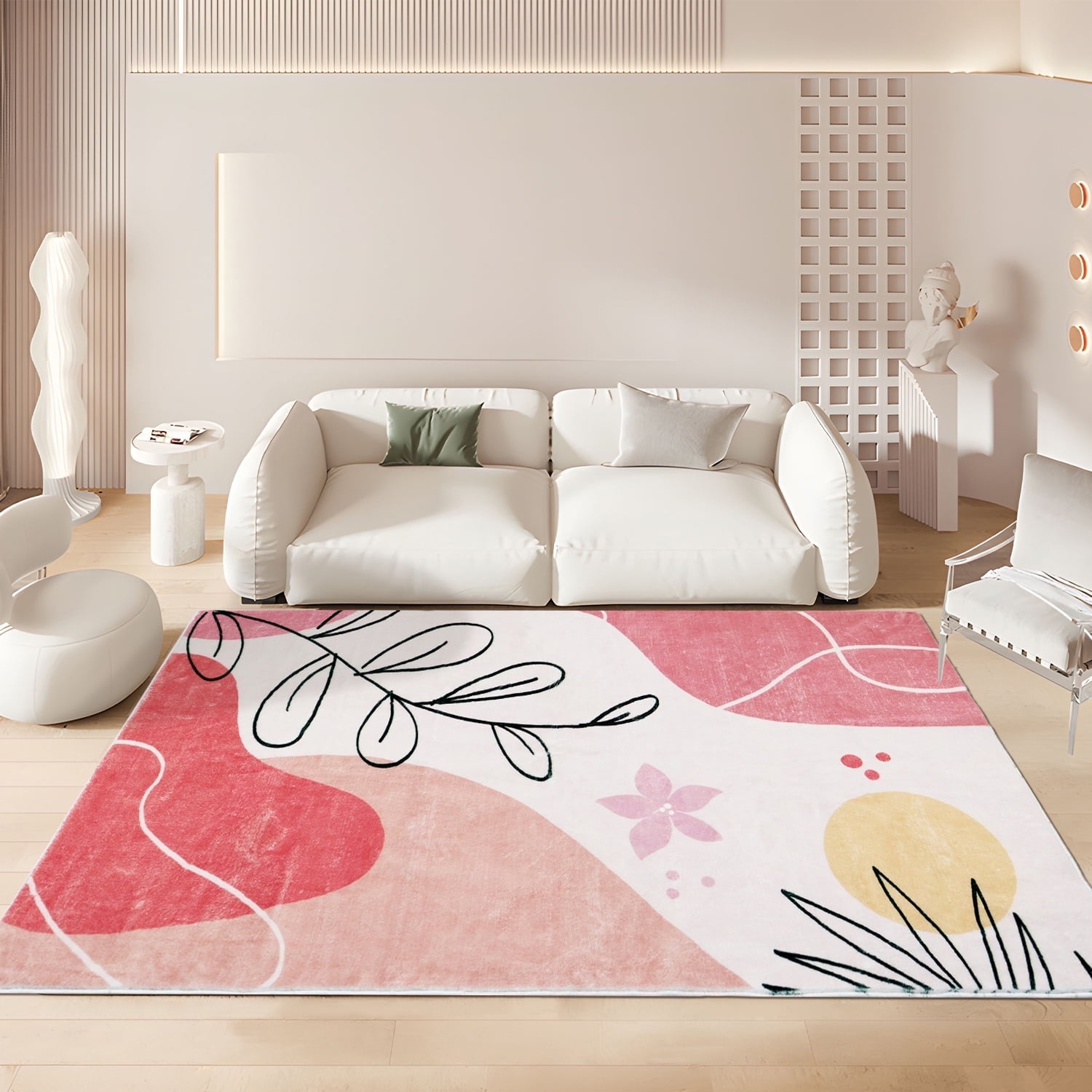 5x7ft Boho Washable Area Rug Botanical Mat,Non-Slip Floral Throw Rugs ...