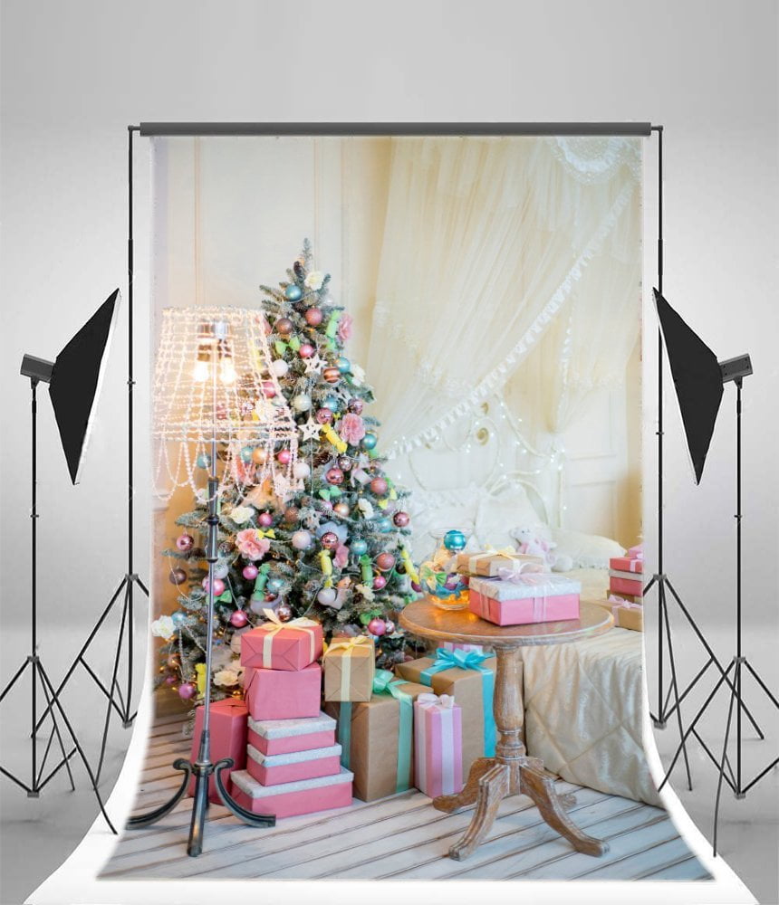 5x7ft Christmas Backdrop Decoration Tree Gifts Box Lamp Curtain Bedroom ...