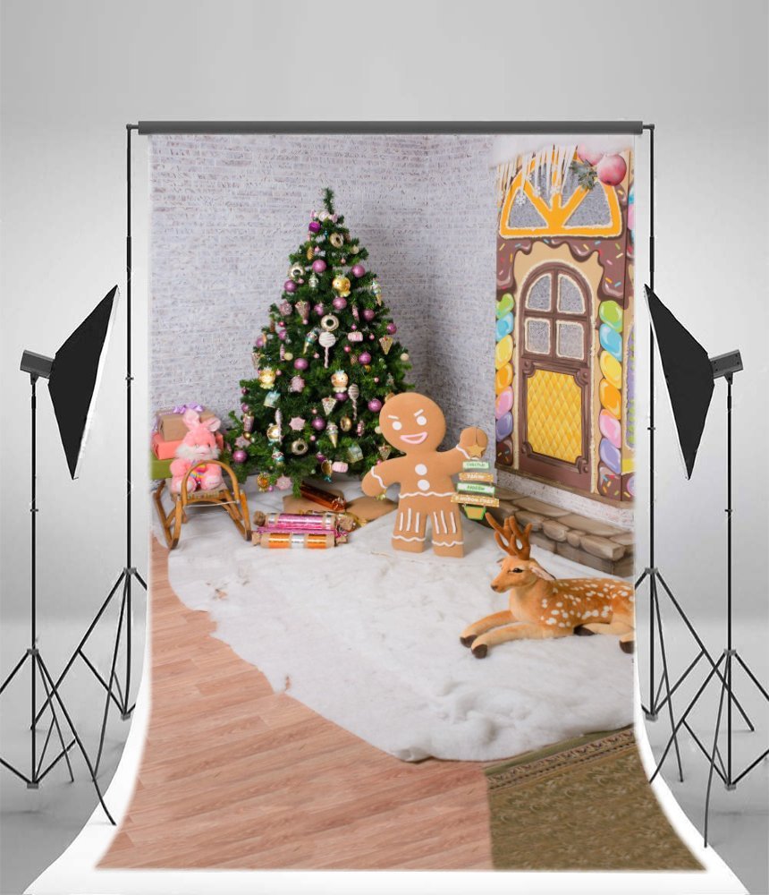 5x7ft Christmas Decoration Tree Backdrop Gingerbread Carpet Reindeer ...