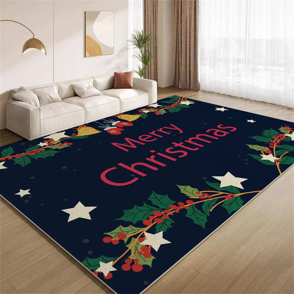 5x7ft Christmas Rug Merry Xmas Door Area Rugs, Green Christmas Tree ...