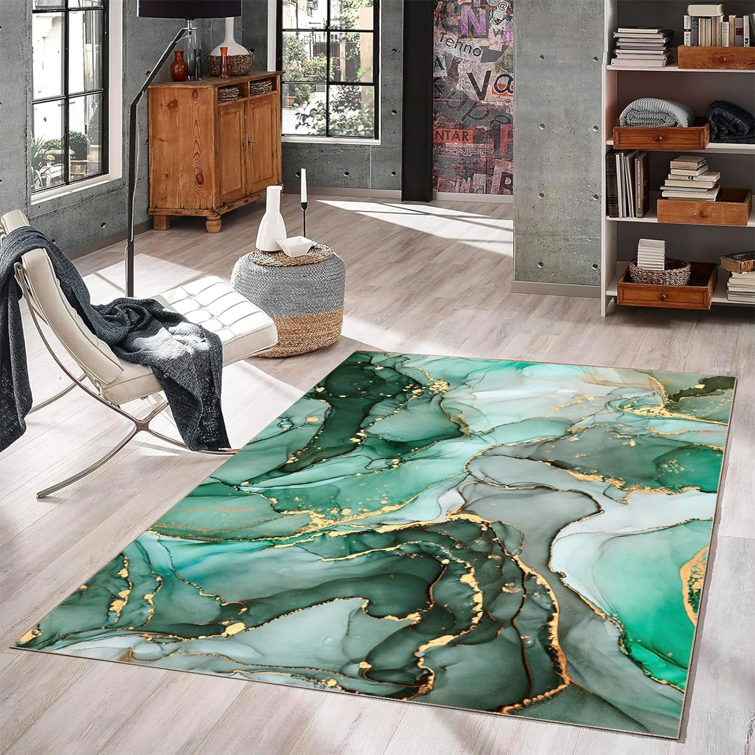 5x7ft Green Gold Marble Striped Area Rugs, Print Pattern Carpet, Soft ...