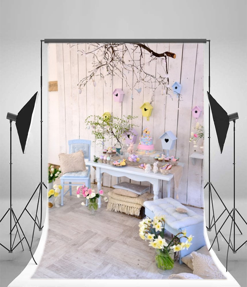 5x7ft Happy Easter Eggs Backdrop Birdcage Rabbits Old Tree Branch ...