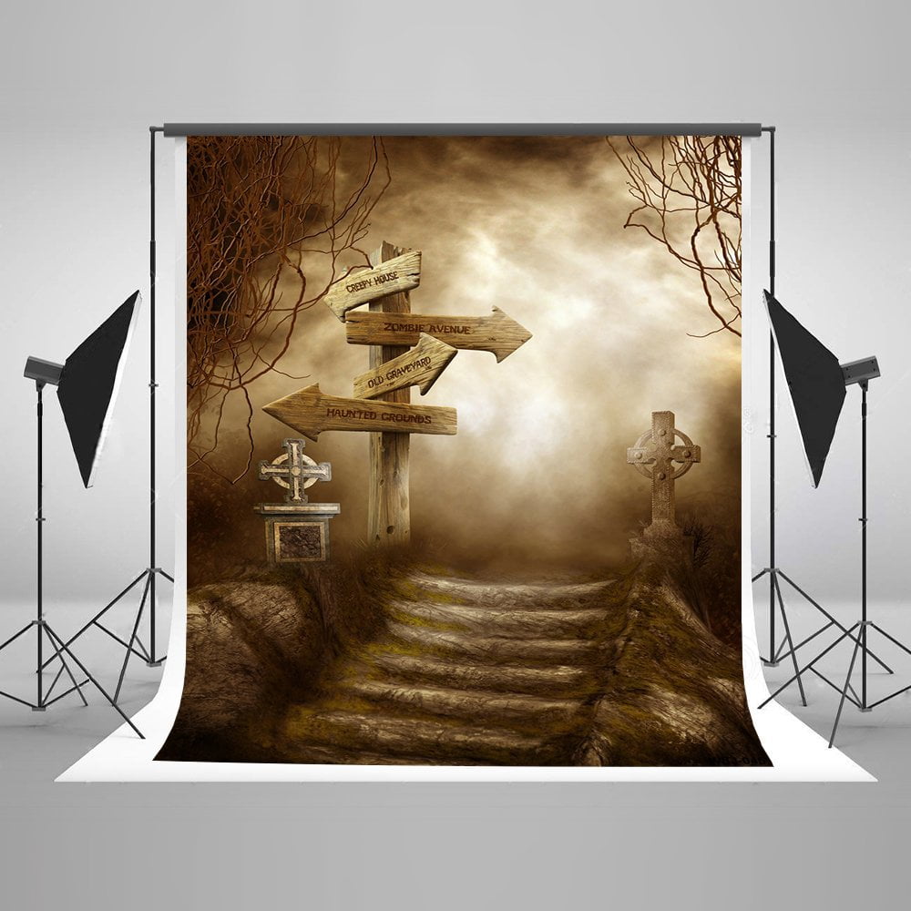 5x7ft Haunted Halloween Pooth Backdrops Gloomy Forest Sign Stage Photo ...