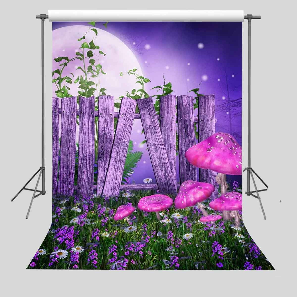 5x7ft Purple Flowers and Mushroom Photography Backdrop Studio Photo ...