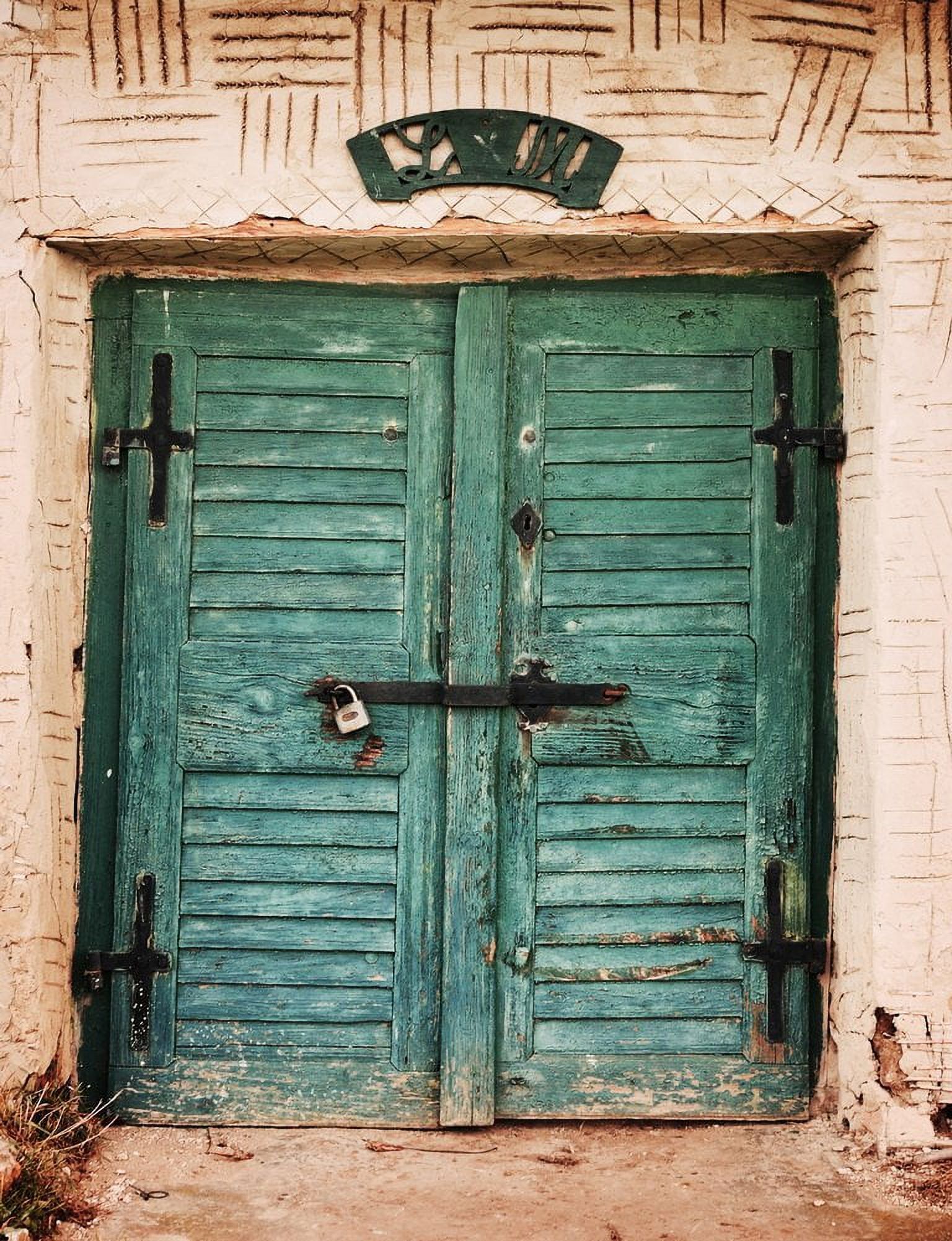 5x7ft Retro Theme Weathered Green Wood Door Portraits Photography ...