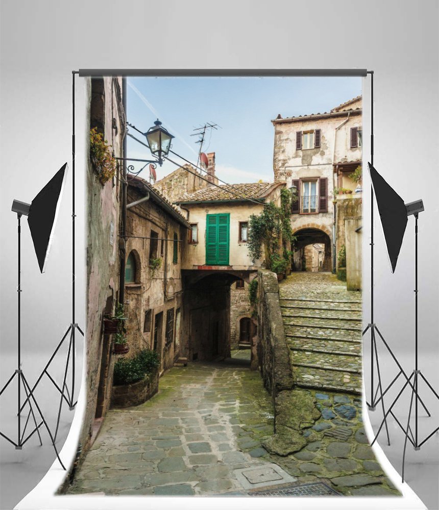 5x7ft Rustic Town Backdrop Shabby Chic House Green Plants Weathered ...