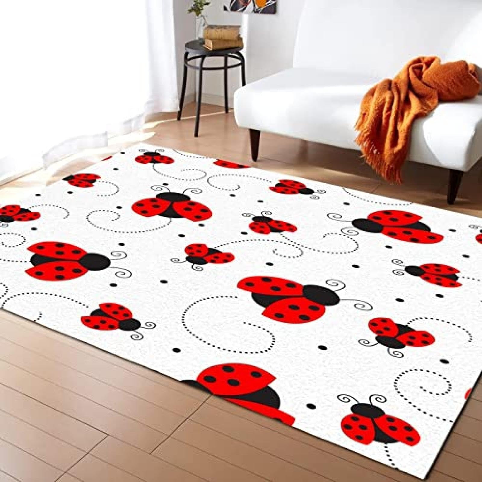 5x7ft Simple Ladybug Area Rug, Modern Cartoon Cute Animal Rug For ...