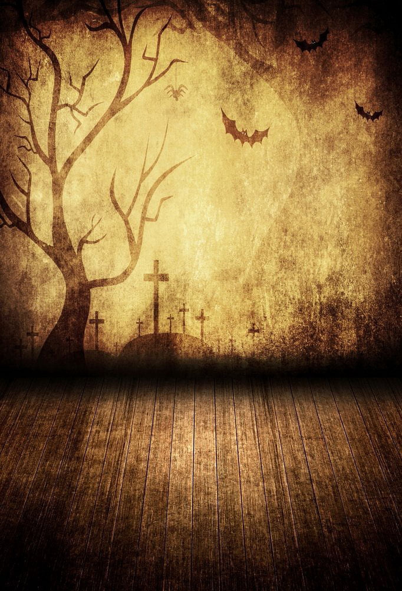5x7ft Spooky Halloween Scary Graves Bats Tree Silhouette Wood Floor ...