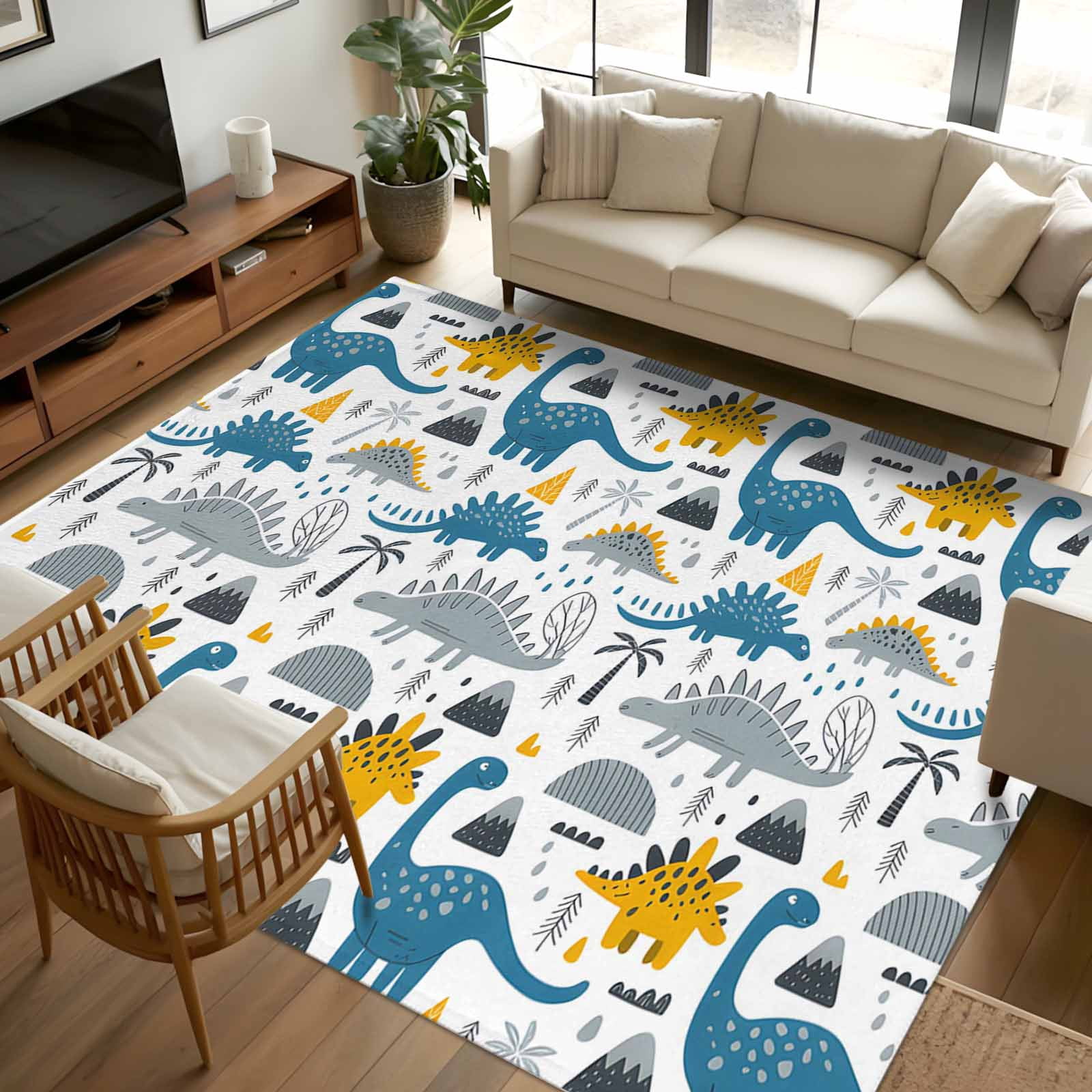 5x8 Area Rugs, Cartoons Dinosaurs Non-Skid Rubber Backing Large ...