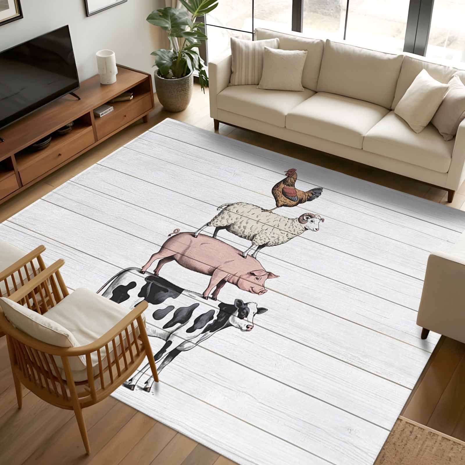 5x8 Area Rugs, Farmhouse Wooden Grain Non-Skid Rubber Backing Large ...